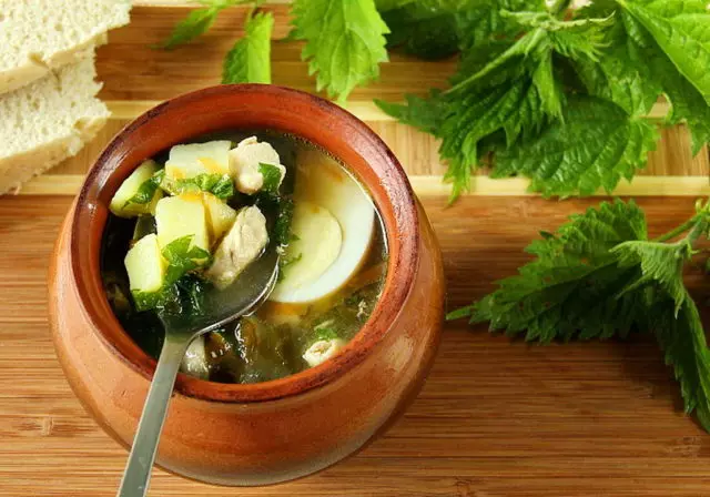 Borscht nganggo nettle: nganggo endhog, sorrel, resep langkah-langkah sing enak babagan cara masak 2536_3