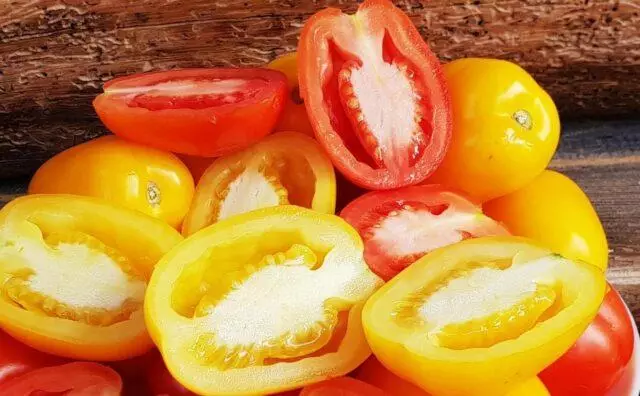 Crema de tomate Bendrik vermello e amarelo: características e descrición da variedade, fotos, comentarios 3306_2