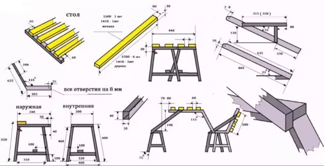 پنهنجو پاڻ ڪريو بينچ کي تبديل ڪرڻ: ڊرائنگ ، طول و عرض ، metalاتو ۽ ڪا wood مان ،هيل ، فوٽو 495_17