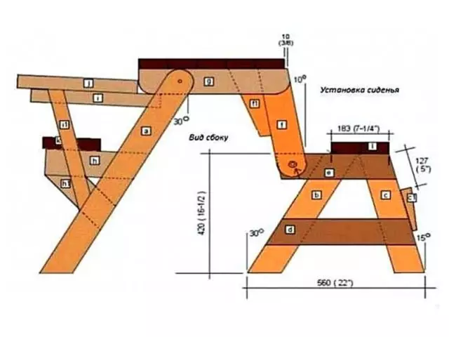 Një stol transformues me një tendë: prej druri dhe metali, vizatime dhe dimensione, fotografi 517_11