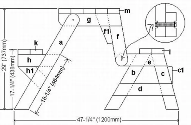 Un banc transformador amb dosser: de fusta i metall, dibuixos i dimensions, fotos 517_16