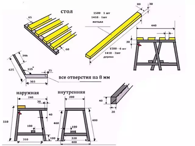 Un banc transformador amb dosser: de fusta i metall, dibuixos i dimensions, fotos 517_8