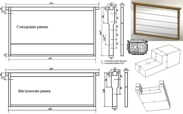 Pesien kehykset: mitat, piirustukset, oikea sijainti pesässä, kuinka tehdä se itse 9041_3